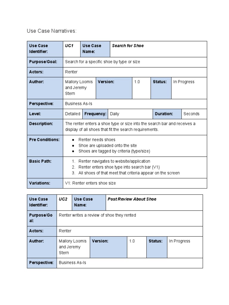 Use Case Narratives:: UC1 Search For Shoe | PDF | Use Case | User (Computing)