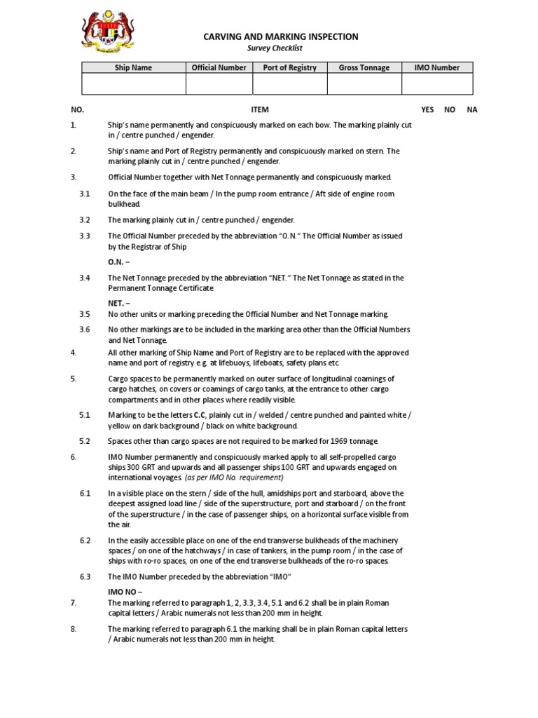 Carving Marking Form | PDF | Tonnage | Ships