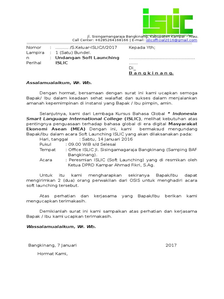 Surat Undangan Soft Launching | PDF