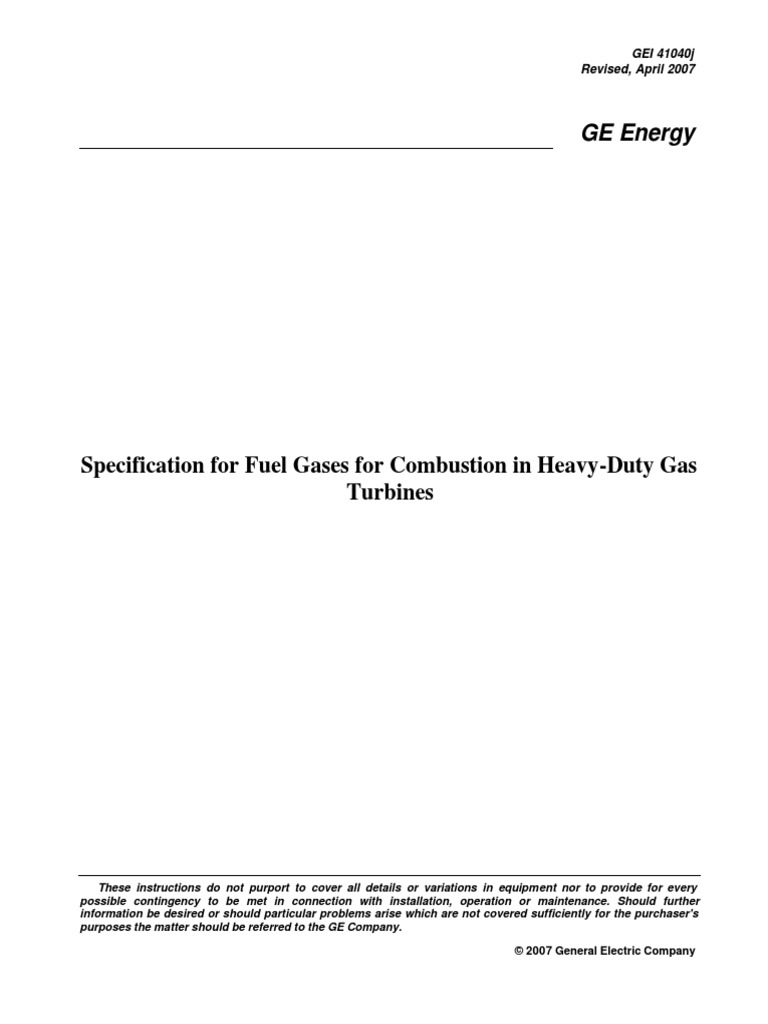 GEI 41040j Gas Fuel Specification - April 2007 | PDF | Natural Gas ...