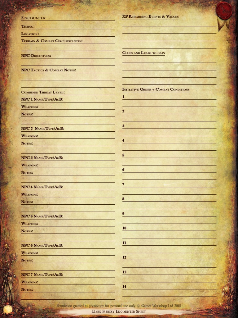 Encounter Sheet PDF | PDF