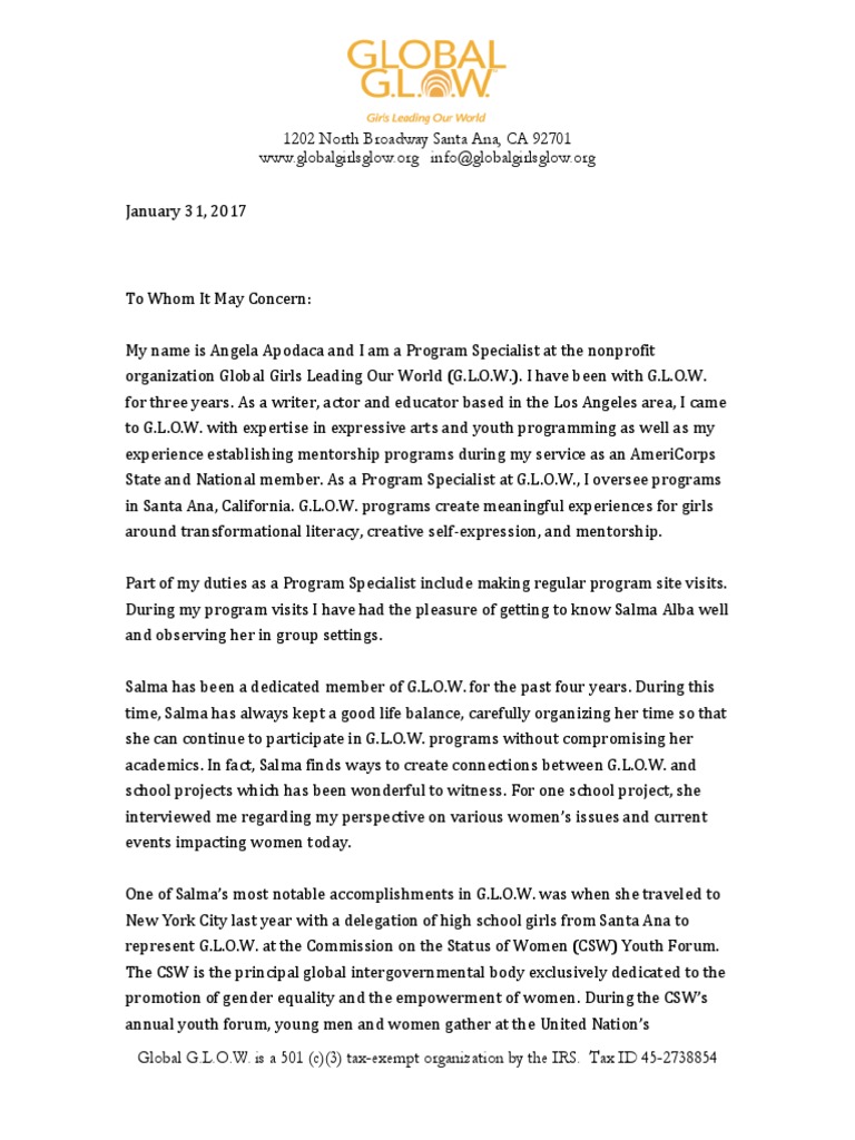 Letter of Recommendation Salma Alba | PDF | Gender | Gender Studies