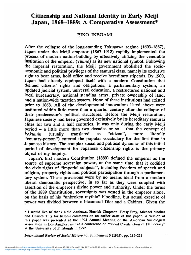 Citizenship and National Identity in Early Meiji Japan 1868 1889 A ...