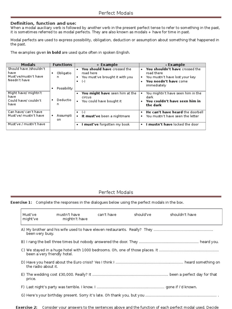 Perfect Modals | PDF | Perfect (Grammar) | Verb