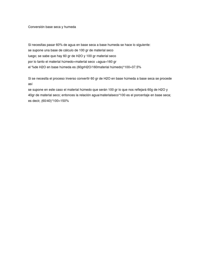 Conversión entre bases húmeda y seca | PDF | Sequía | Naturaleza