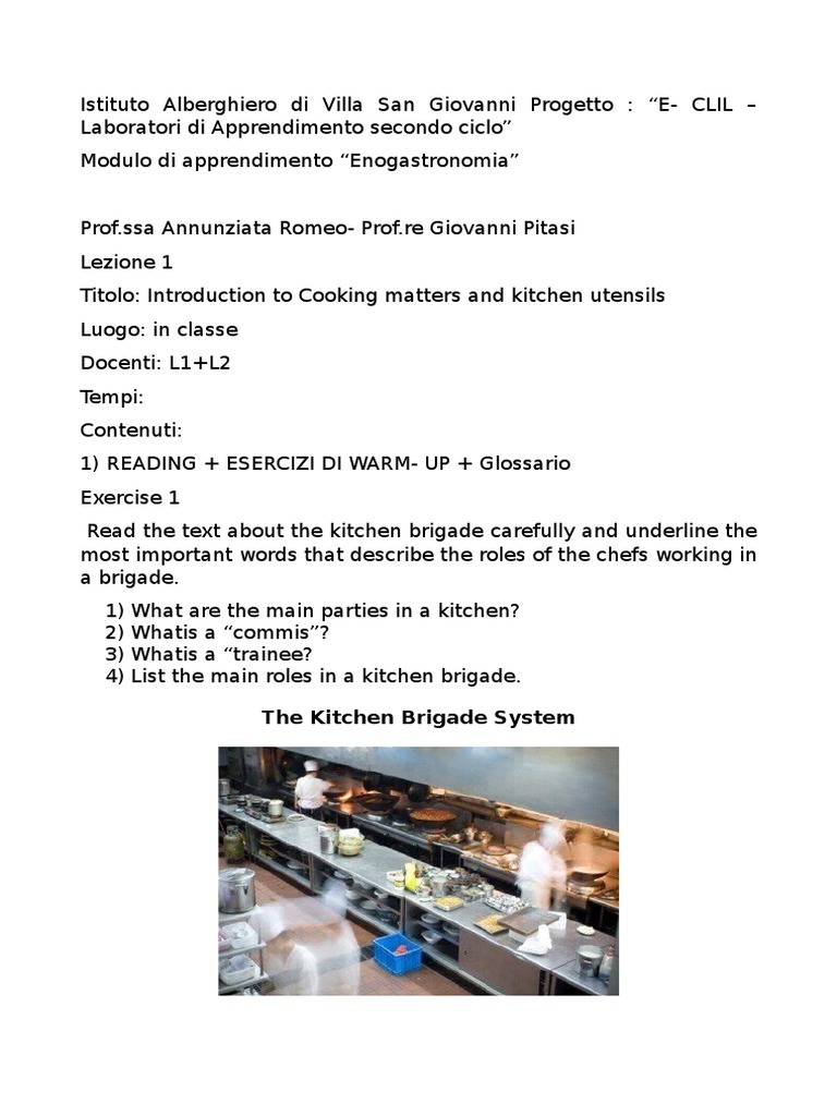 Modulo Clil Enogastronomia " in The Kitchen" | PDF | Chef | Soup