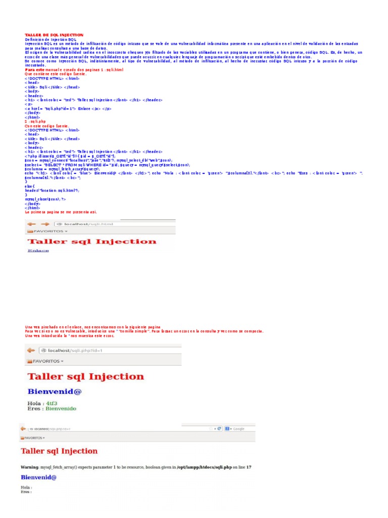 Taller SQL Injection | PDF | Ingeniería de software | Áreas de informática