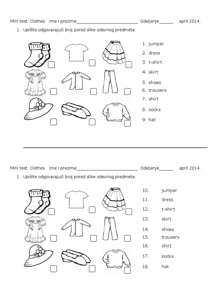 Mini Test on Clothing Vocabulary | PDF | Human Body | Human Appearance