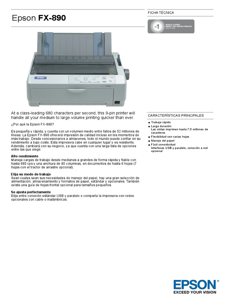 Epson FX 890 Ficha Técnica | Impresora (Computación) | Equipo de oficina