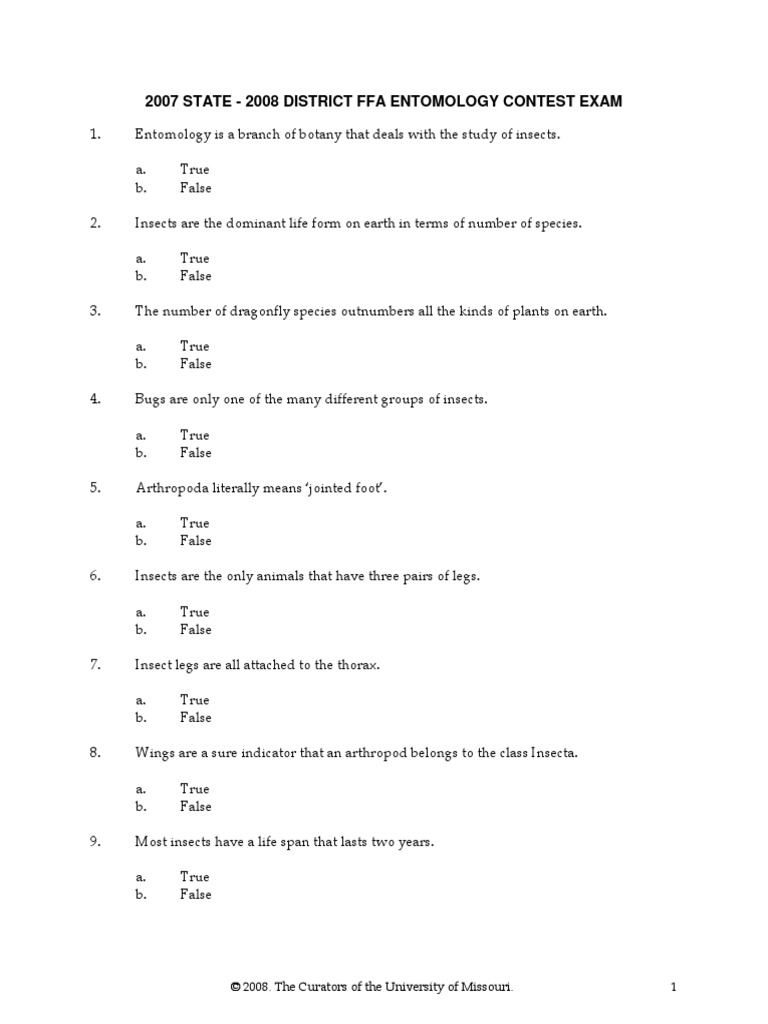 FFA Entomology Contest | PDF | Insects | Pupa
