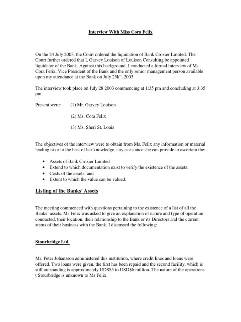 Interview With Miss Cora Felix | PDF | Pricewaterhouse Coopers | Banks