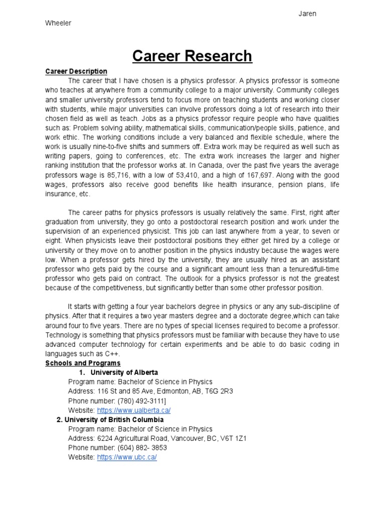 Careerresearchassignment | PDF | Professor | Academic Degree