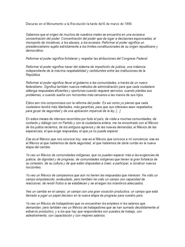 Discurso de Luis Donaldo Colosio, 6 de Marzo de 1994 | PDF | México ...