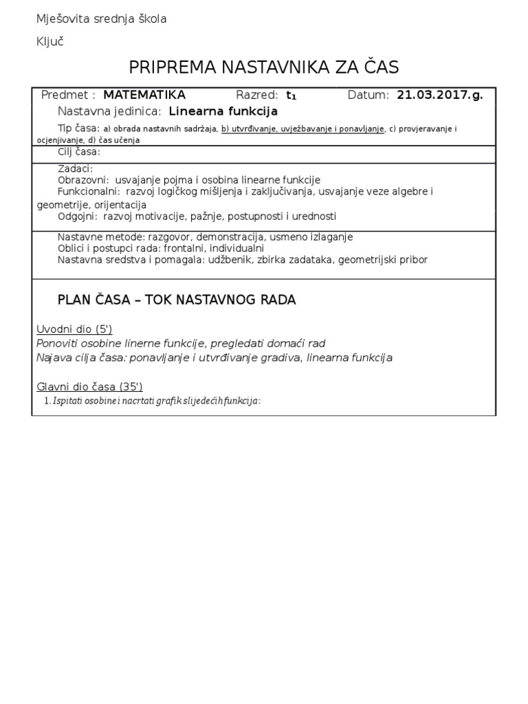 Priprema Nastavnika Za Čas: Plan Časa - Tok Nastavnog Rada | PDF