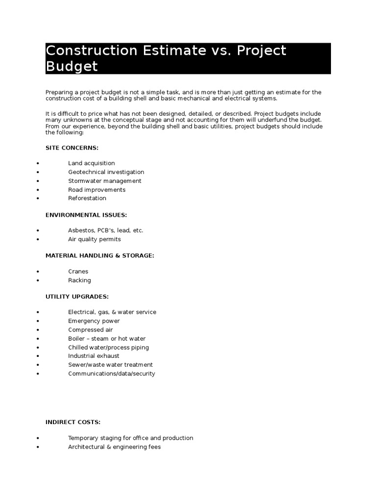 Construction Estimate V Project Budget | PDF