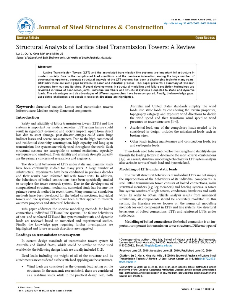 Structural Analysis of Lattice Steel Transmission Towers | PDF ...