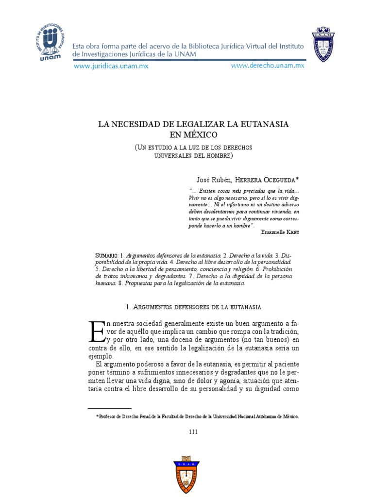 LA NECESIDAD DE LEGALIZAR LA EUTANASI EN MÉXICO - José Rubén, HERRERA ...