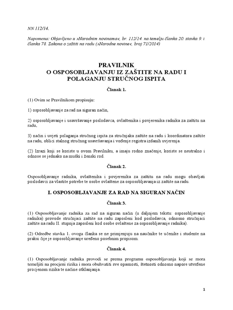 Pravilnik o Osposobljavanju Iz Zastite Na Radu I Polaganju Strucnog ...