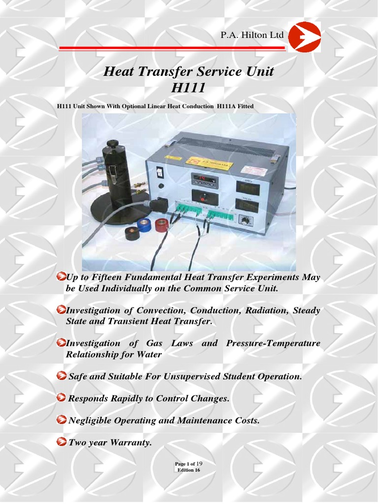H111 Heat Transfer Service Unit | PDF | Heat Transfer | Thermal Conduction