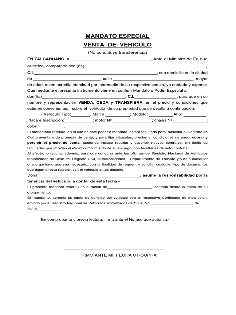 Mandato Especial Venta de Vehiculo Cert de Anot Vig Ok PDF | PDF | Propiedad | Justicia