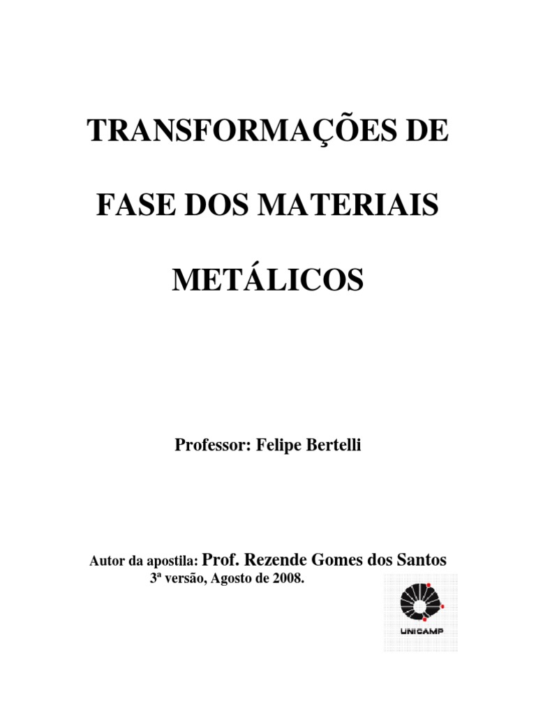 Transformações de Fase Dos Materiais Metálicos PDF | PDF | Equilíbrio ...