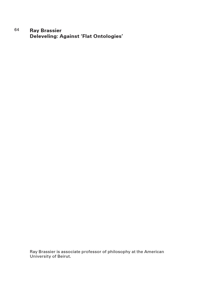 Ray Brassier - Deleveling. Against Flat Ontologies | PDF | Ontology ...