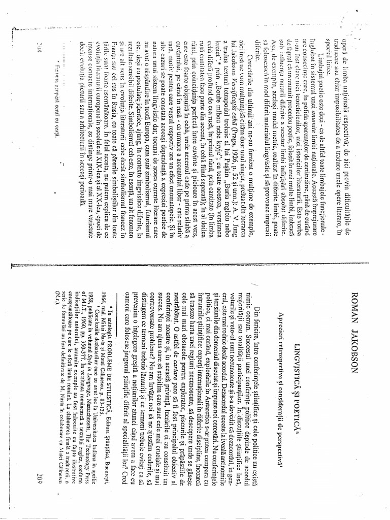 Jakobson Lingvistica Si Poetica PDF | PDF