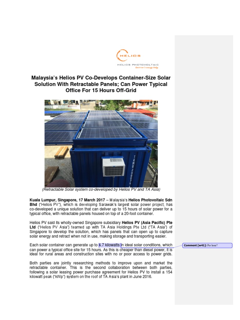 Malaysia's Helios PV Co-Develops Container-Size Solar Solution With ...