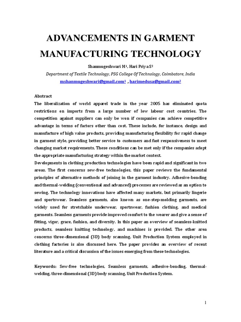 Advancements in Garment Manufacturing Technology | PDF | Knitting ...