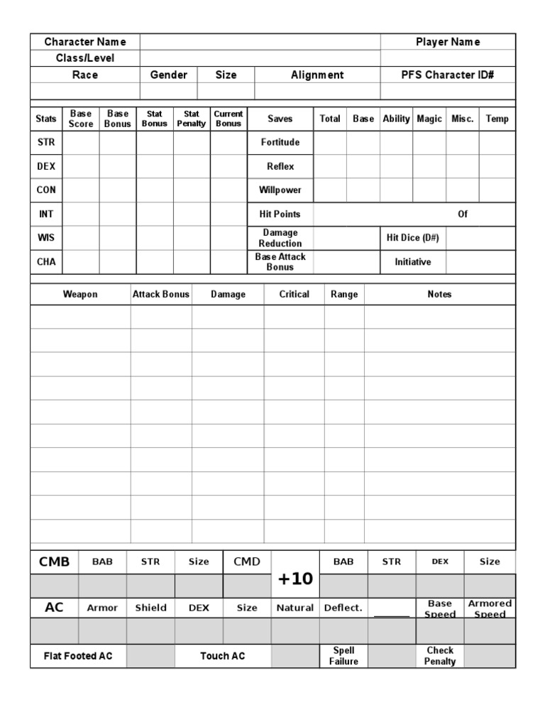 Pathfinder Character Sheet (Blank) | PDF | Leisure