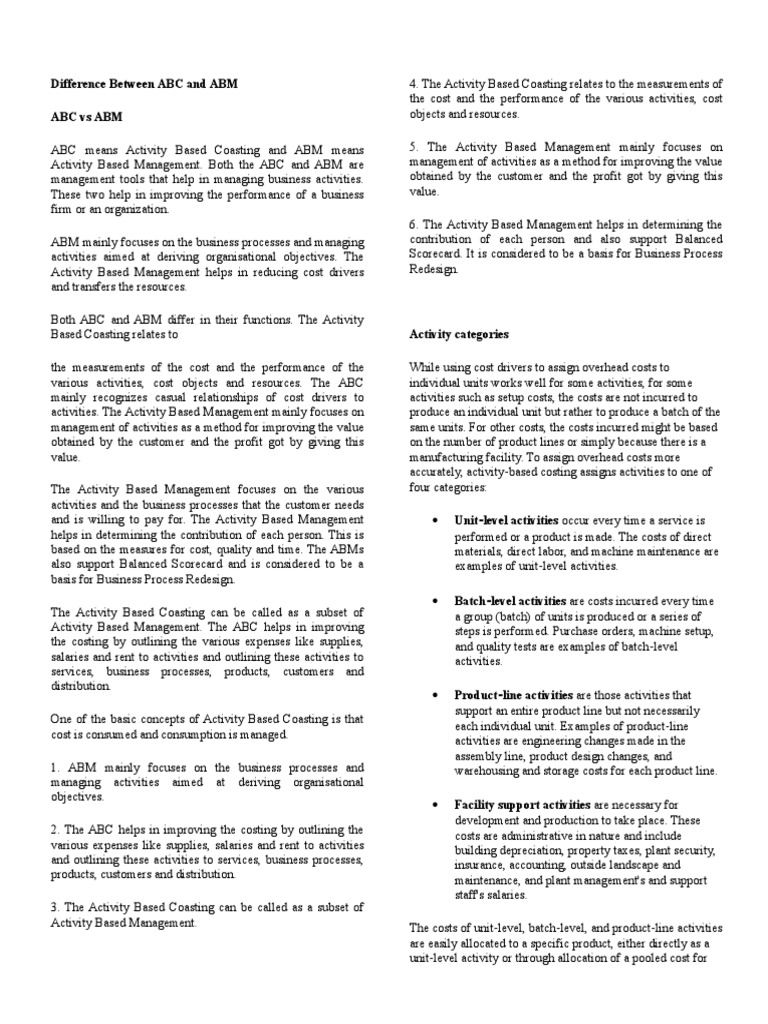 ABC and ABM | PDF | Cost | Economics