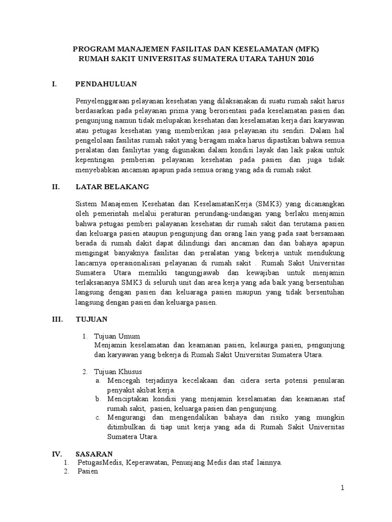 Program Induk MFK Rs Usu 2016 (Sukri) | PDF