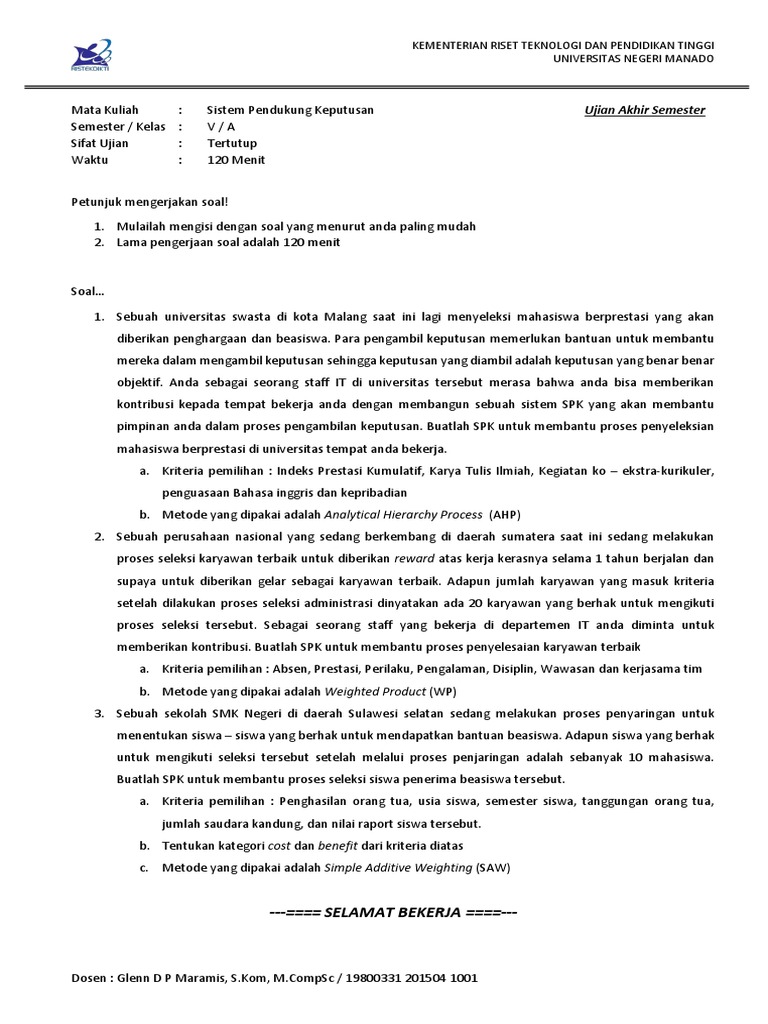 Soal UAS - SPK | PDF
