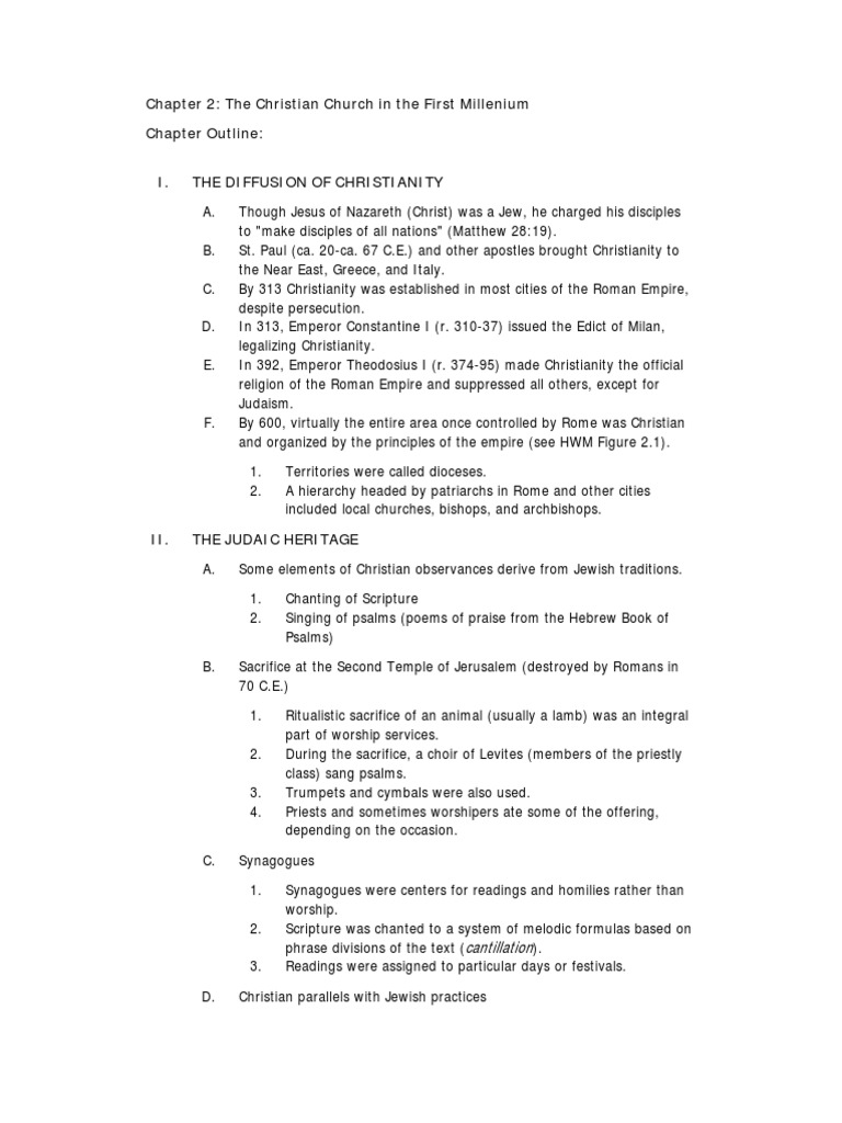 Chapter 2: The Christian Church in The First Millenium Chapter Outline ...