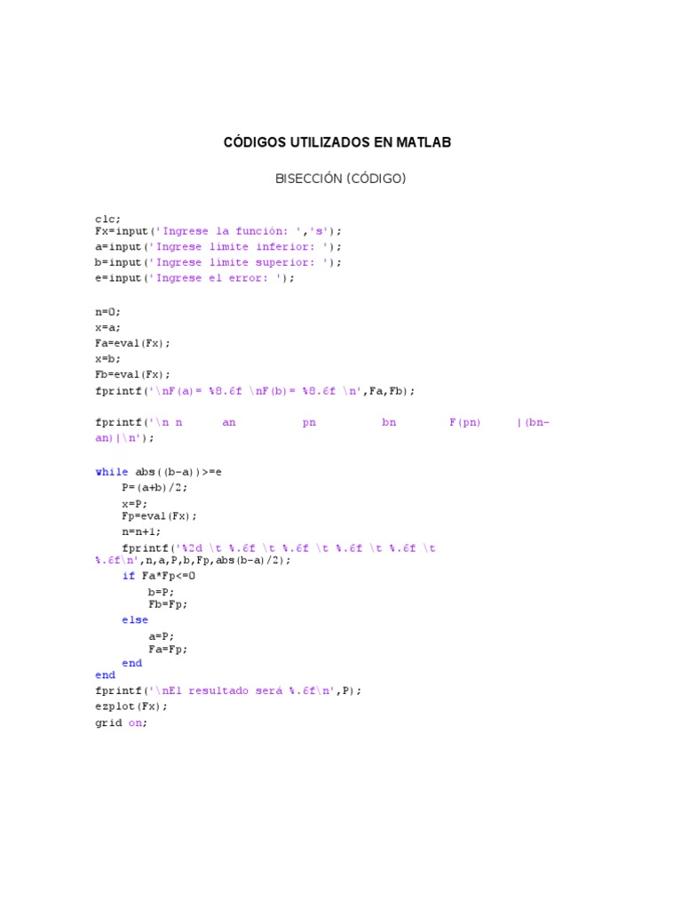 Codigos Matlab | PDF | Relaciones matematicas | Análisis