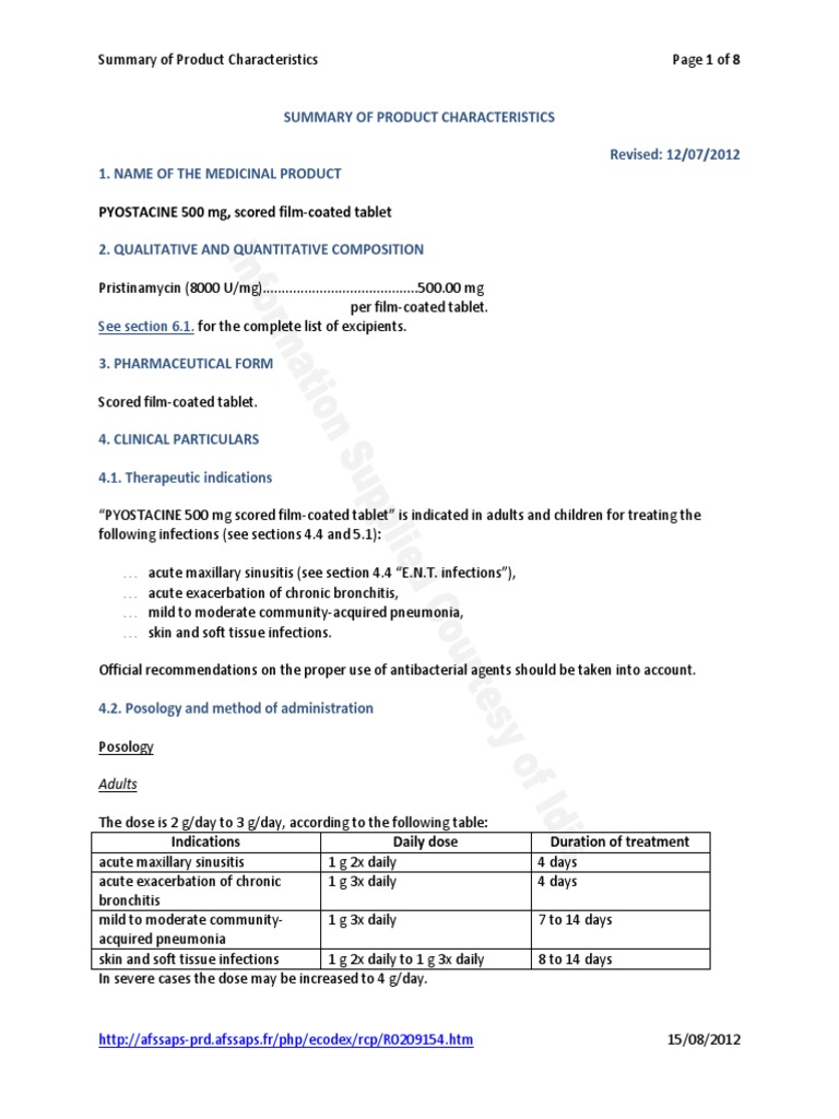 Pyostacine SPC (2012) | Dose (Biochemistry) | Pneumonia