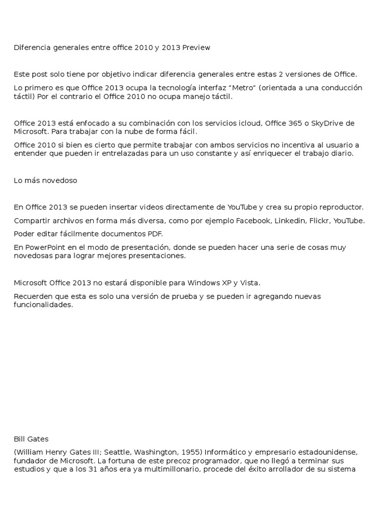 Diferencia Generales Entre Office 2010 y 2013 Preview | PDF ...