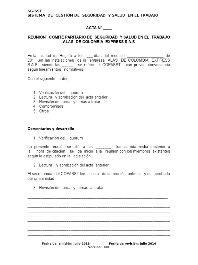 Acta de Reunion Copasst | PDF