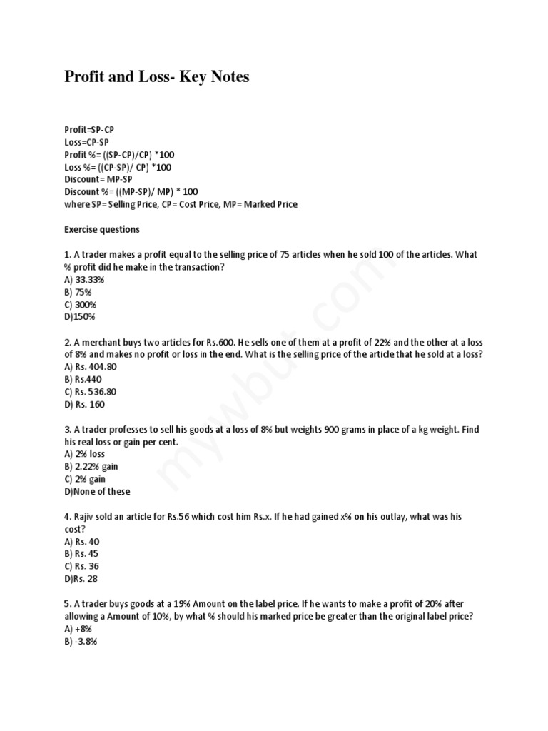 Profit and Loss-Mathematics PDF | PDF | Profit (Accounting) | Prices