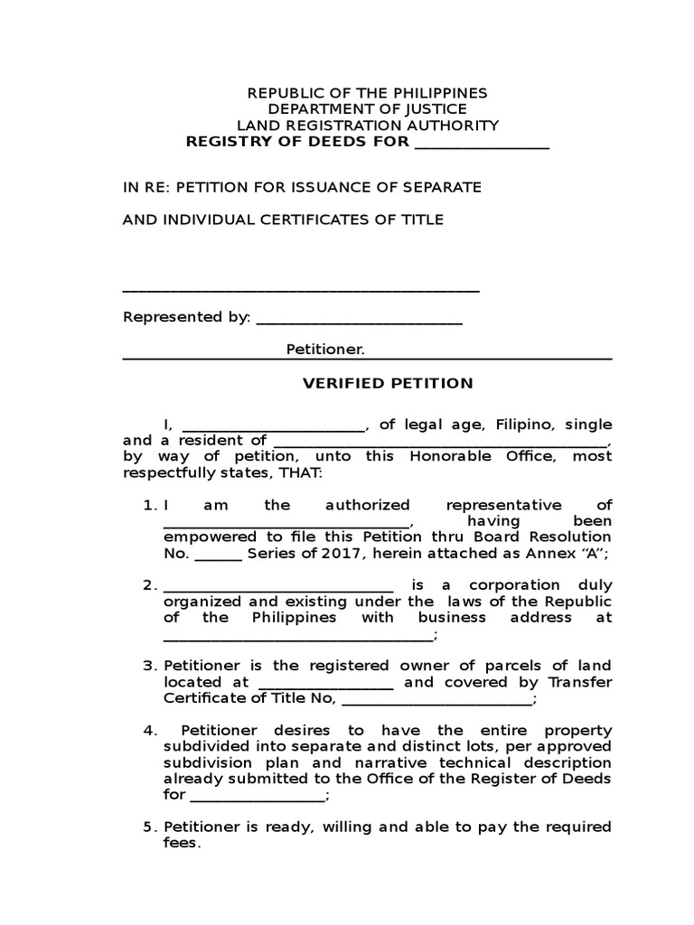 Petition for Separate Land Titles | PDF | Government | Government ...