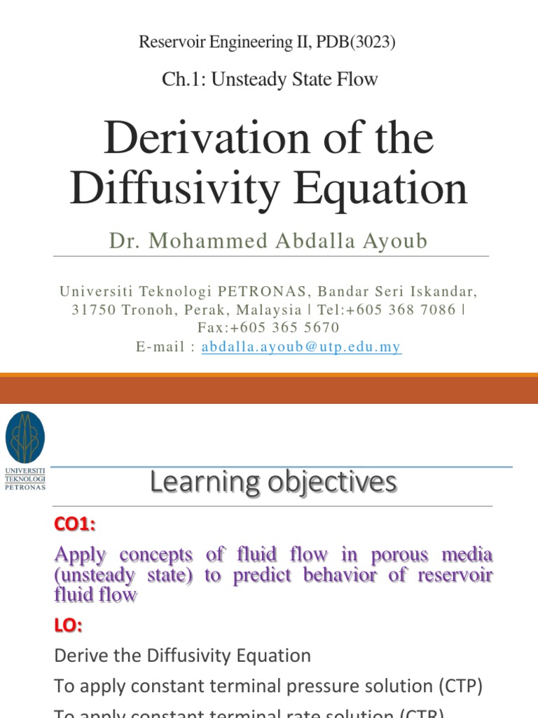 1 - Derivation of The Diffusivity Equation | PDF | Fluid Dynamics ...