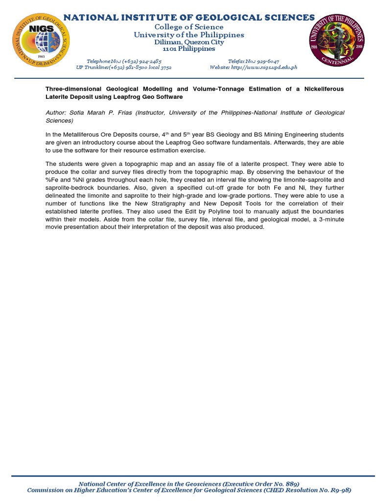 National Institute of Geological Sciences: College of Science ...