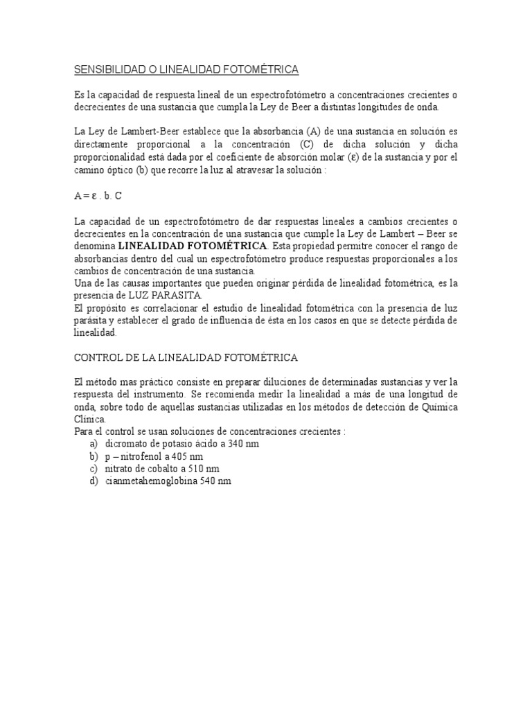 Control de Linealidad Fotométrica | PDF | Ligero | Medición