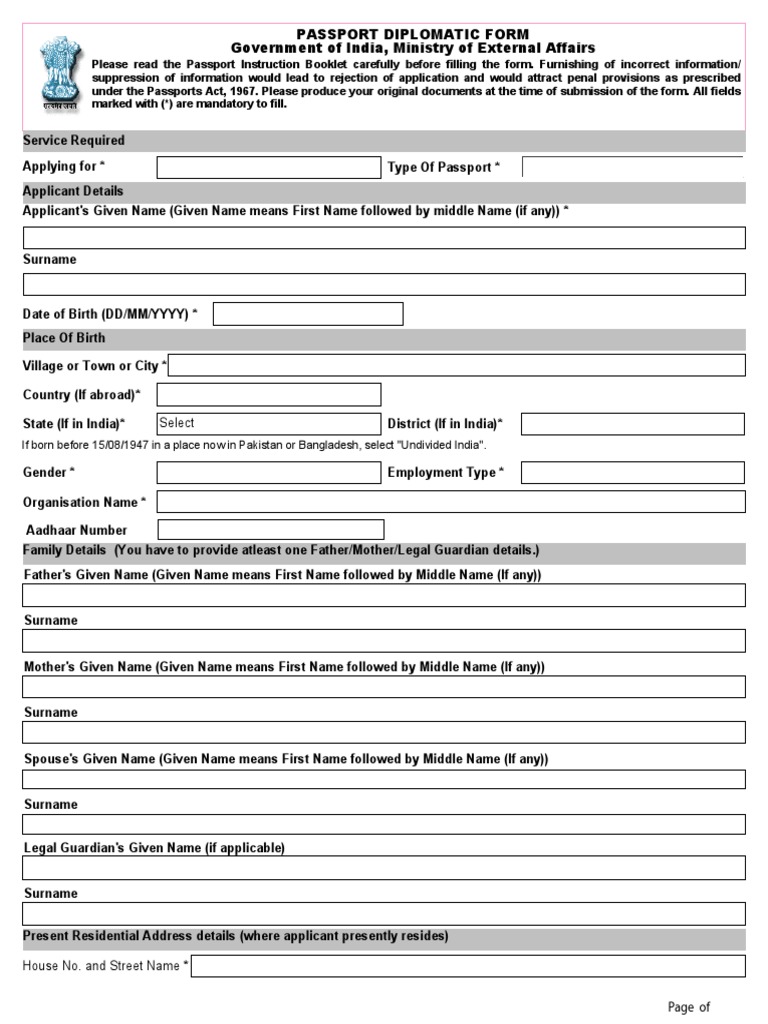 Indian Diplomatic Passport Application Form | PDF | Passport | Virtue