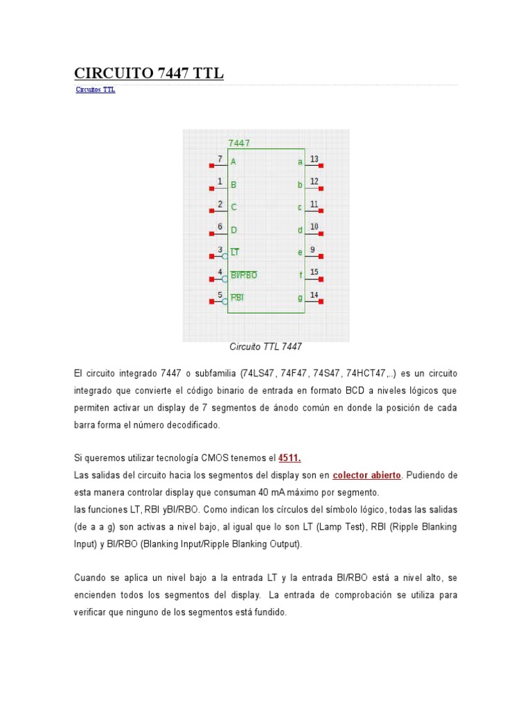 Circuito 7447 TTL | PDF | Decimal codificado en binario | Ingeniería ...
