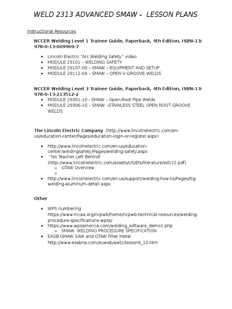 0-2313 Weld Lesson Plans | PDF | Pipe (Fluid Conveyance) | Welding