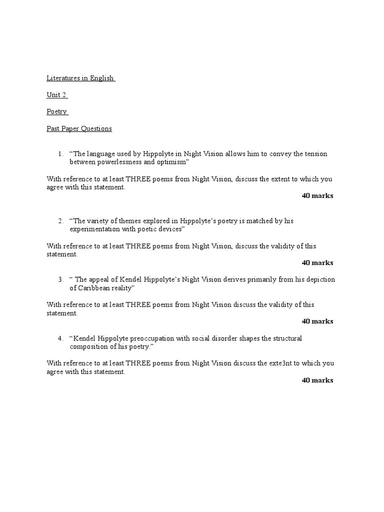 Literatures in English Unit 2 Poetry | PDF