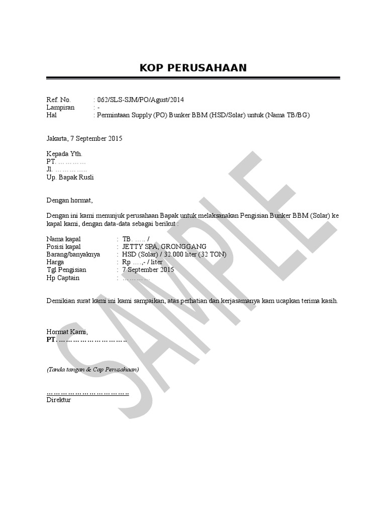 Contoh Surat PO Bunker | PDF