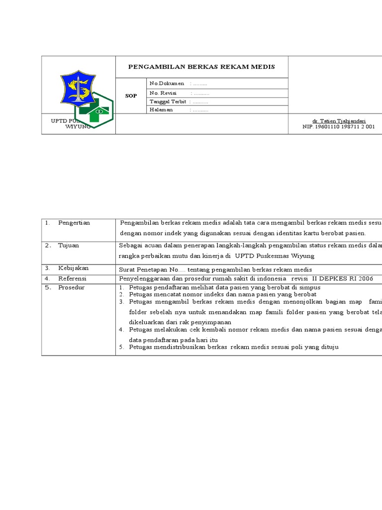Sop Pengambilan Berkas Rekam Medis