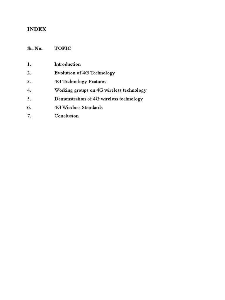 Index: Sr. No. Topic | PDF | 4 G | 3 G